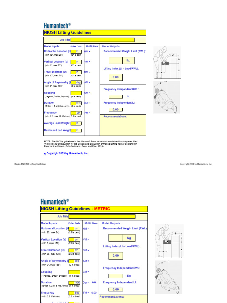 Niosh Lifting Equation English and Metric | PDF