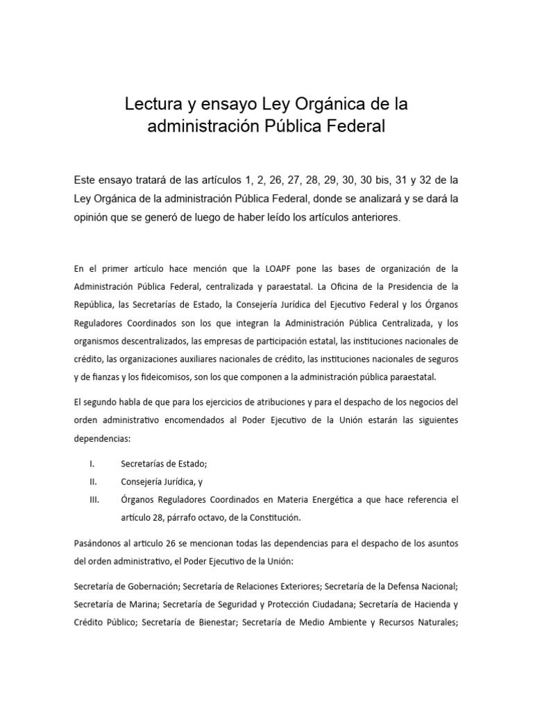 Análisis de la LOAPF: Artículos Clave | PDF | Gobierno