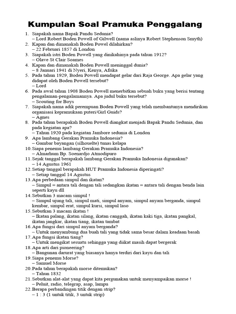 Soal Pramuka Penggalang 1 | PDF
