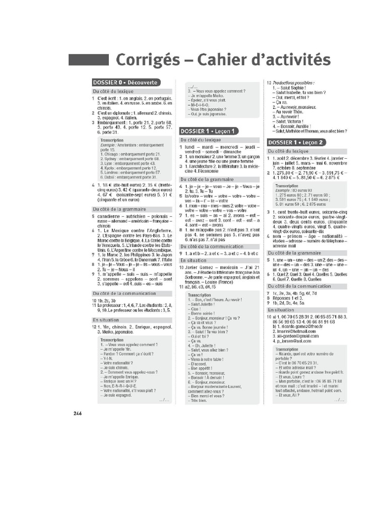 Alter Ego 1 Corrigés | PDF