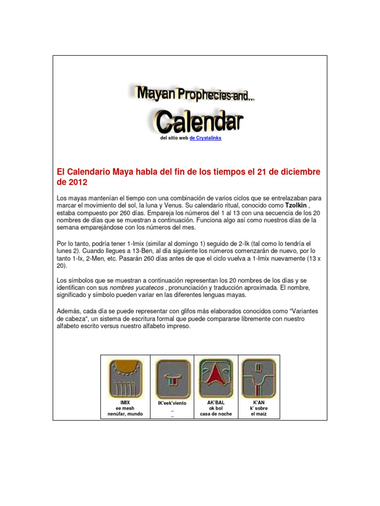 Calendario y Profecias Mayas. | PDF | Civilización maya | Calendario