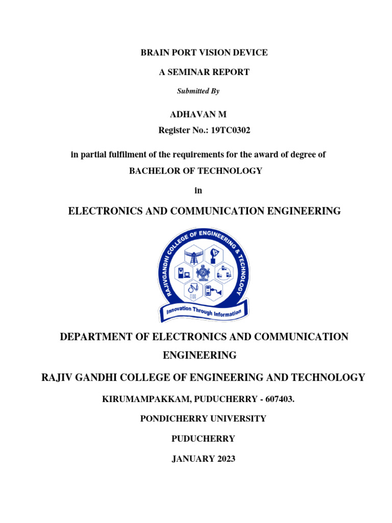 Brain Port Vision Device Seminar Report | PDF | Perception | Senses