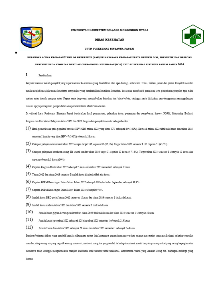 REVISI - KAK P2P Puskesmas Binpan 2024 | PDF