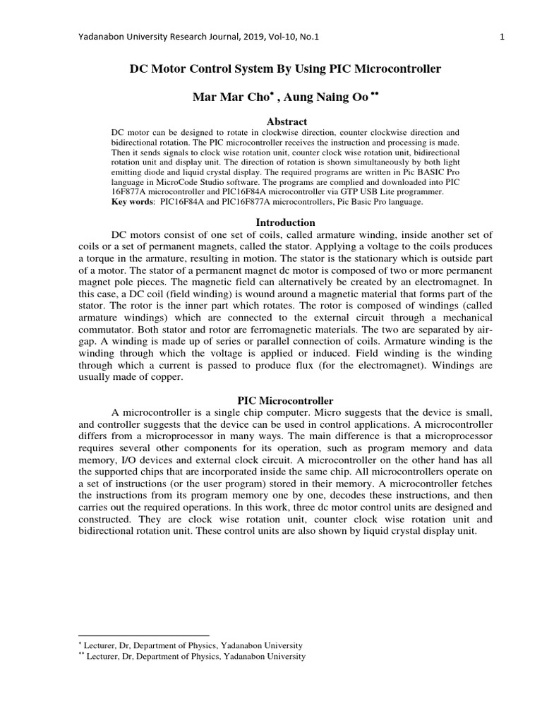 DC Motor Control System by Using PIC Microcontroller | PDF | Electric ...