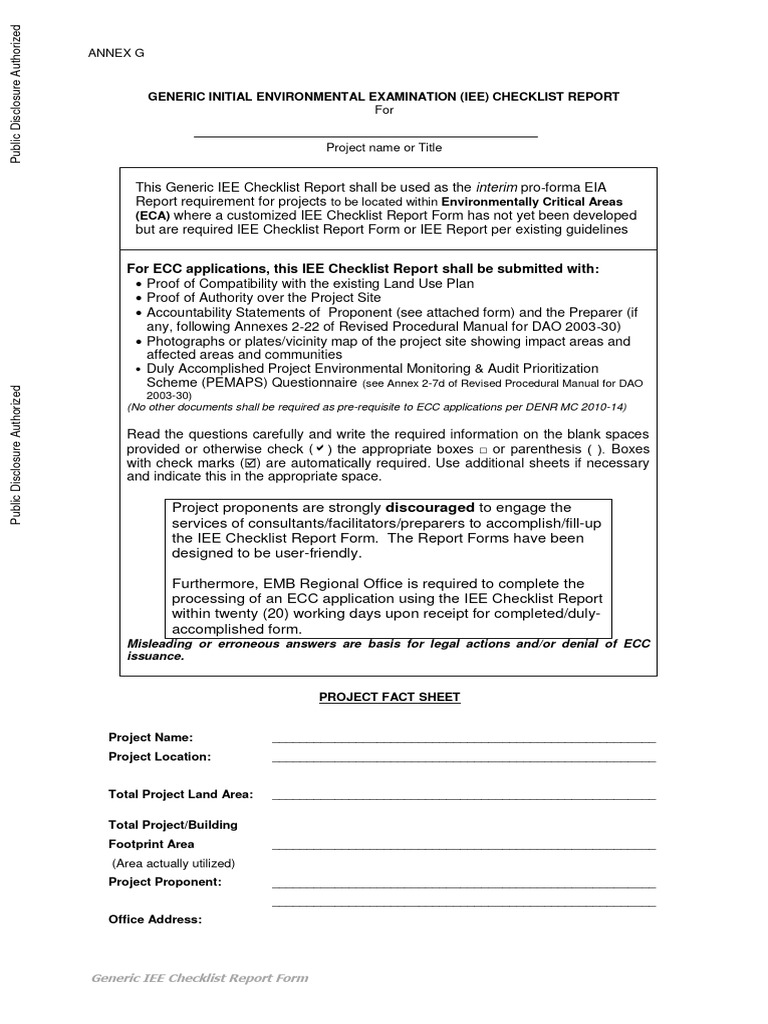 Generic IEE Checklist Report Form | PDF | Flood | Water