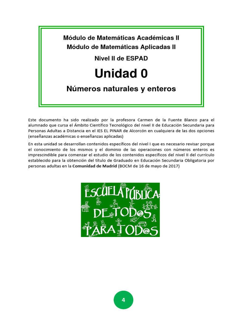 Módulo de Matemáticas Aplicadas - Números Naturales y Enteros | PDF | División (Matemáticas ...