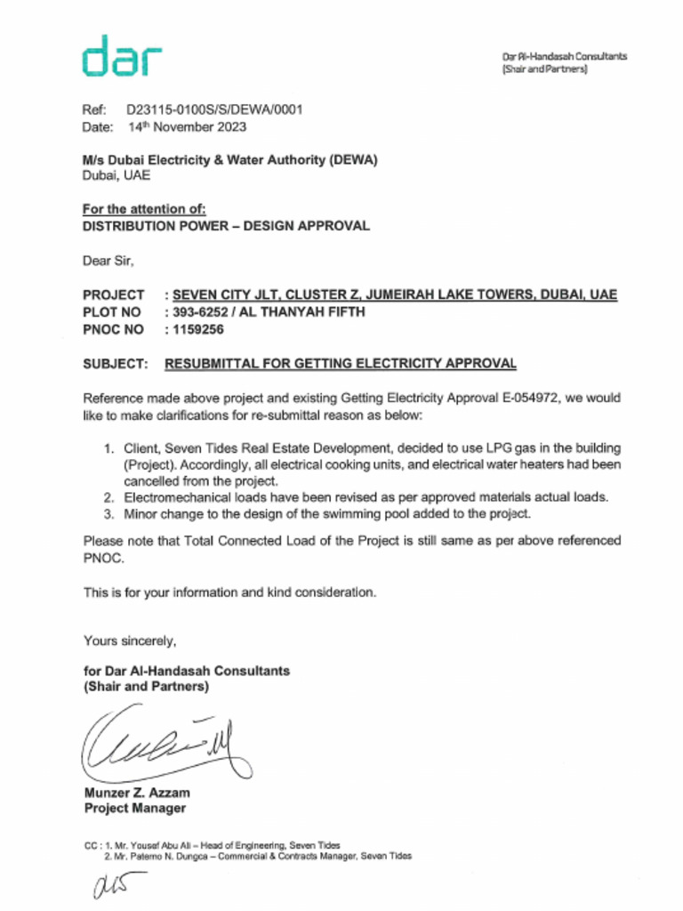 0001 - DEWA - Resubmittal For Getting Electricity Approval | PDF