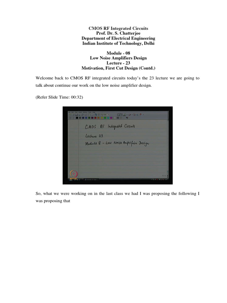 RFIC LNA 2 NPTEL S. Chatterjee | PDF | Mosfet | Field Effect Transistor