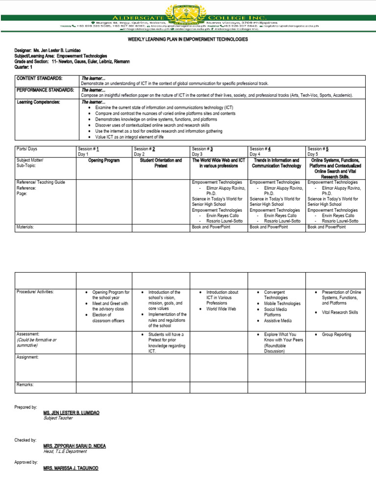 WLP 1st Week | PDF | Educational Technology | Learning