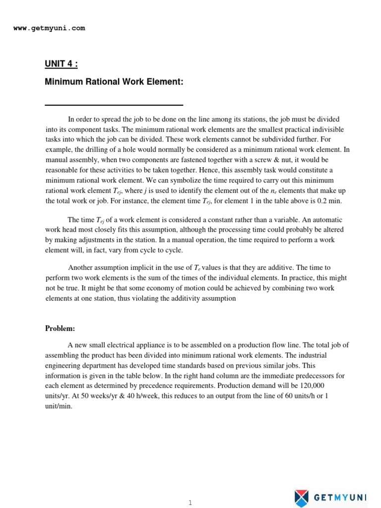 Mechanical Engineering Computer Integrated Manufacturing Systems Minimum Rational Work Element ...