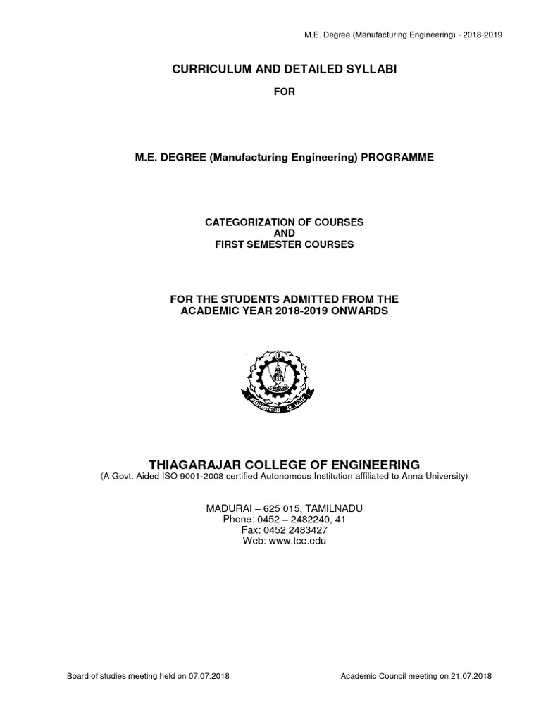 M.E. Manufacturing Engineering Curriculum | PDF | Fracture Mechanics ...