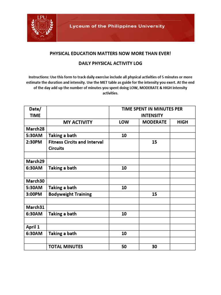 PE Journals Week 2 | PDF | Eating | Physical Education