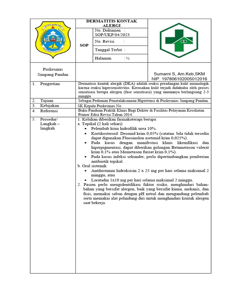 Sop Dermatitis Alergi Ahl | PDF