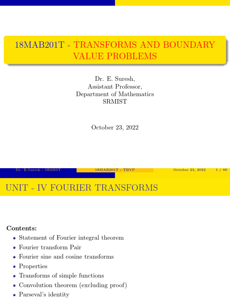 UNIT - IV Fourier Transforms | PDF | Fourier Transform | Geometry