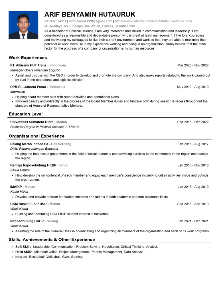Arif Hutauruk Resume | PDF | Cognition