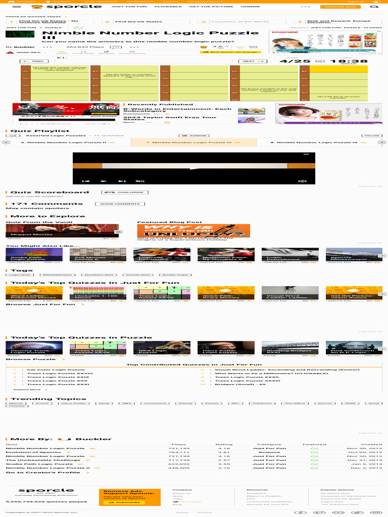 Nimble Number Logic Puzzle III Quiz | PDF | Games Of Mental Skill | Chess