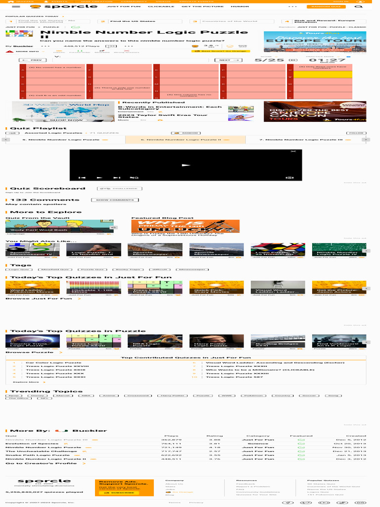 Nimble Number Logic Puzzle II Quiz | PDF | Entertainment | Quiz Games
