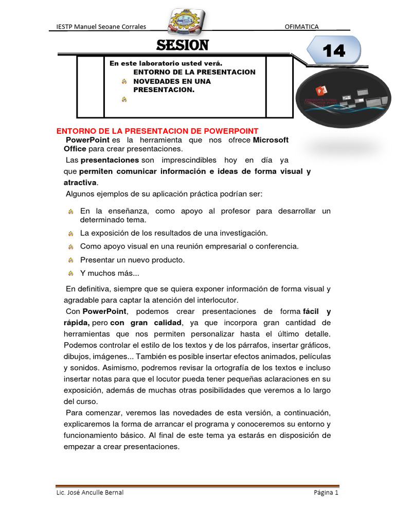 Sesion N°14-Entorno de La Presentacion | PDF | Microsoft PowerPoint | Software