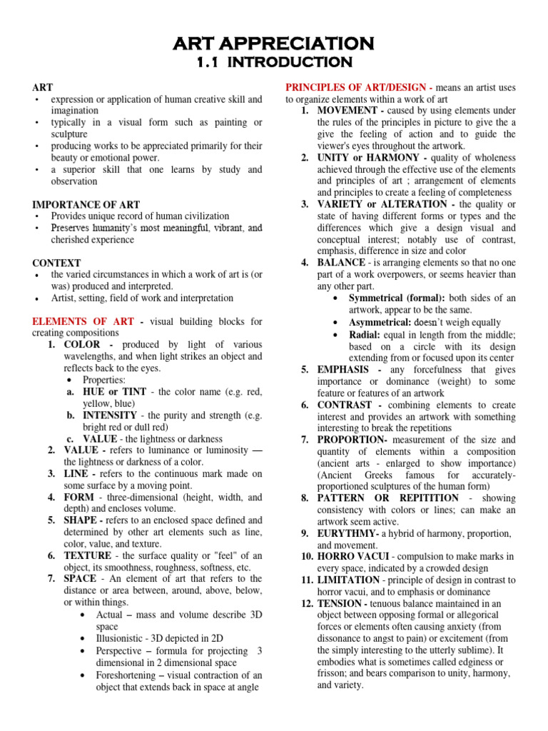 Art Appreciation Reviewer | PDF | Aesthetics | Beauty