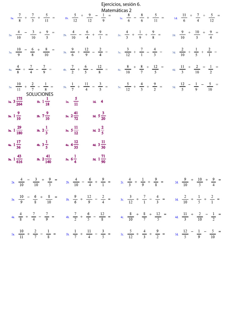 Ejercicios de Fracciones Sesión6 | PDF