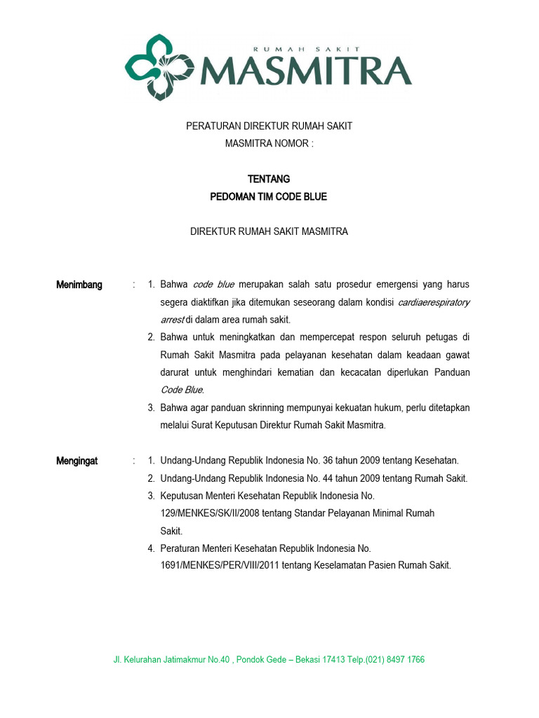 SK NO.108 - SK - DIR - RSM - VII - 18 Panduan Code Blue | PDF