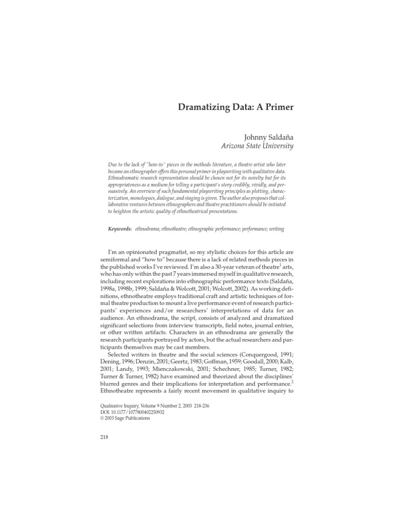 Dramatizing Data, A Primer | PDF | Ethnography | Qualitative Research
