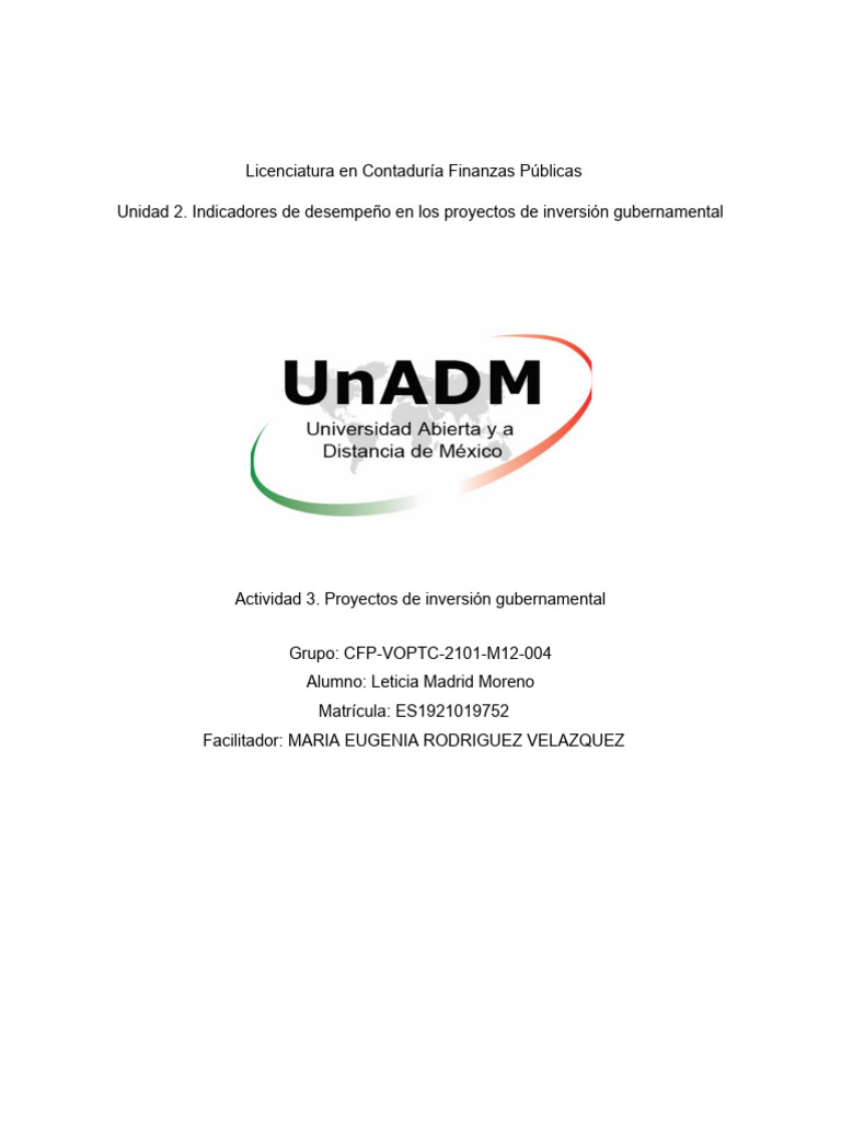 M12 - U2 - A3 - MadridML Proyectos de Inversión Gubernamental | PDF ...