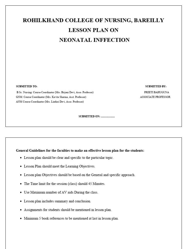 Lesson Plan On Neonatal Infection | PDF | Sepsis | Infection