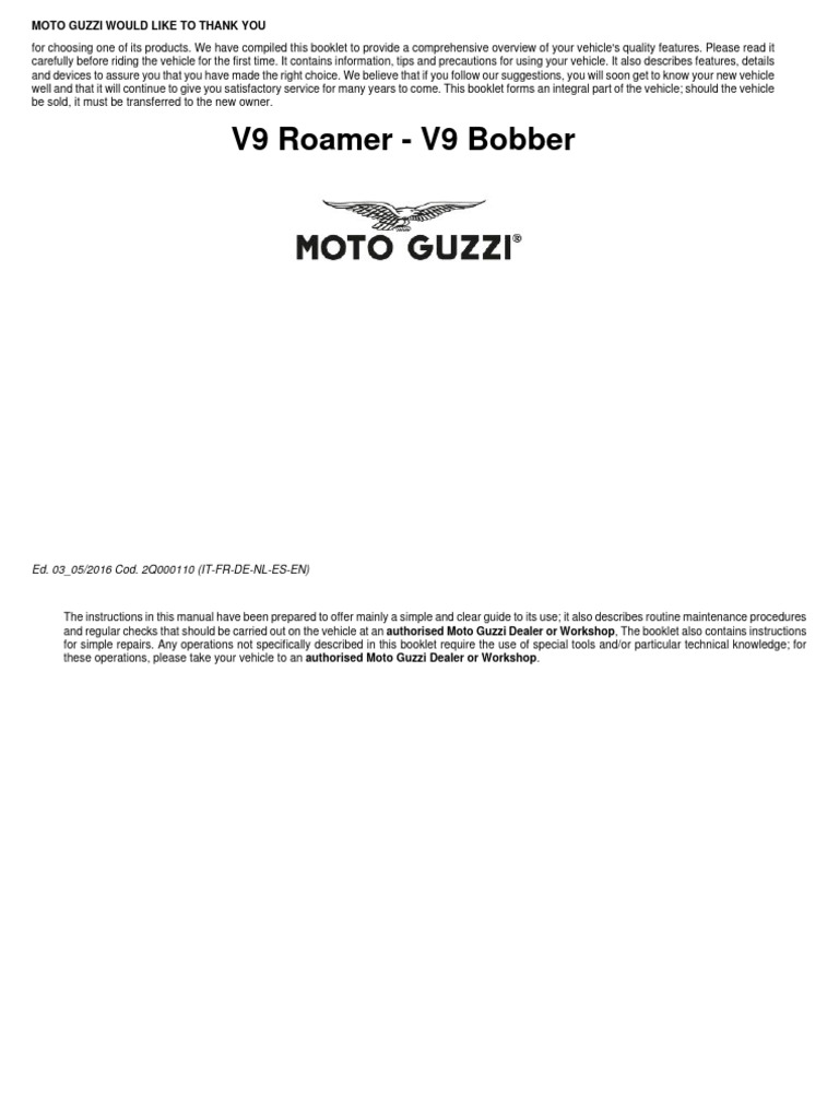 v9 Roamer Bobber Ownersmanual | PDF | Anti Lock Braking System | Fuel Economy In Automobiles