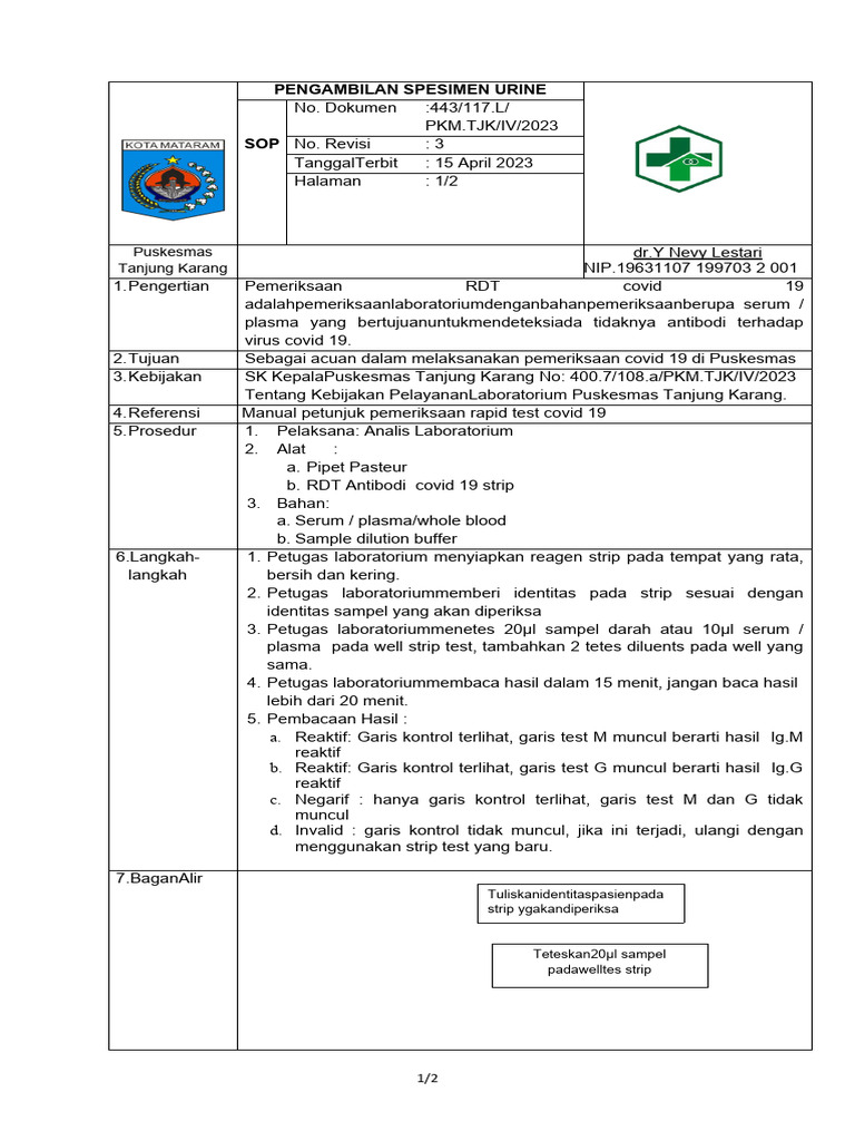 8.1.1.1 A1 SOP PEMERIKSAAN RDT Antibodi COVID 19 | PDF