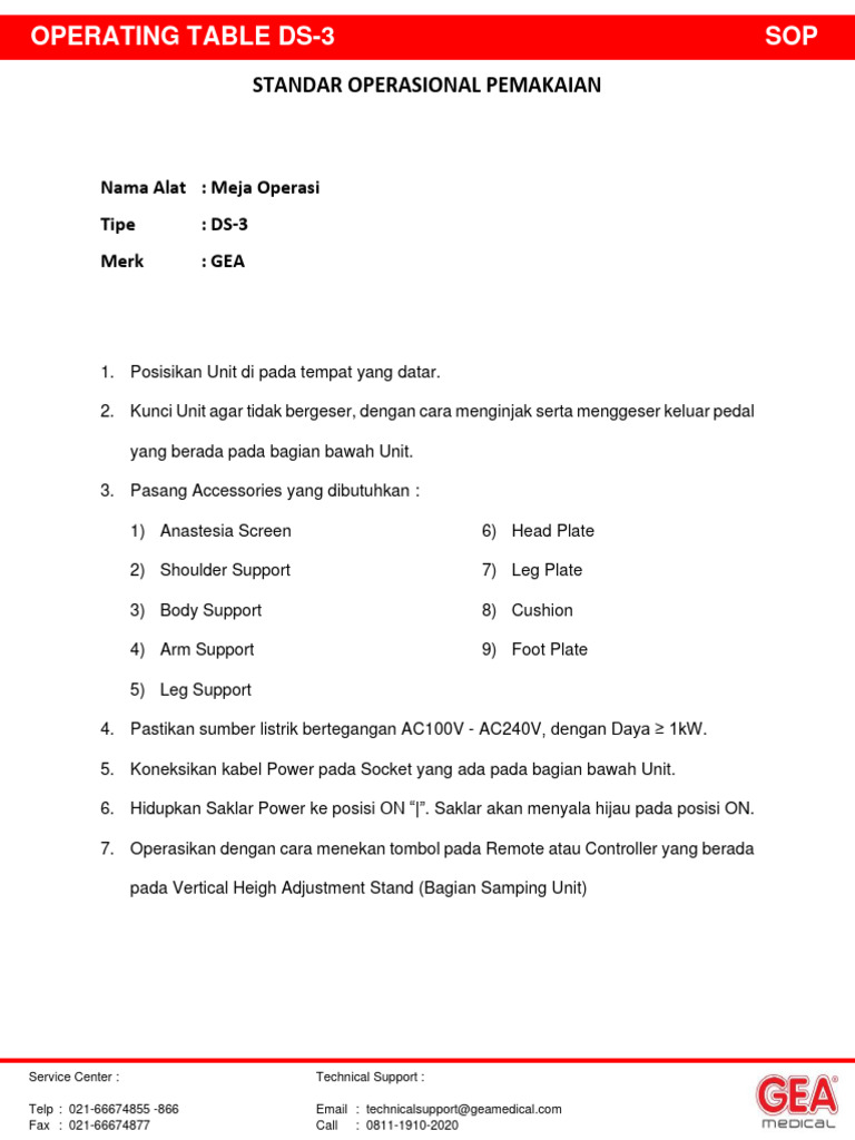 SOP Operating Table DS-3 | PDF