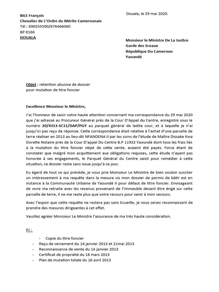 Lettre Au Ministre de La Justice | PDF