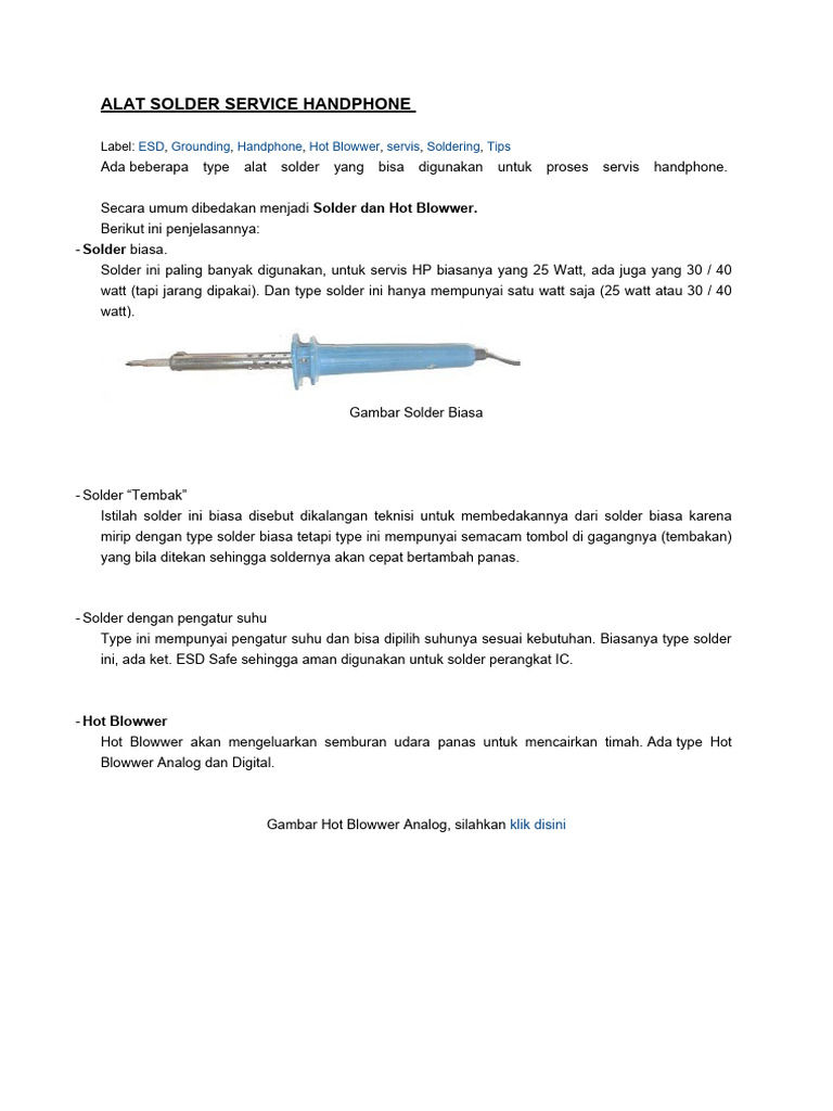 Alat Solder untuk Servis Handphone | PDF | Griya & Taman | Teknologi ...
