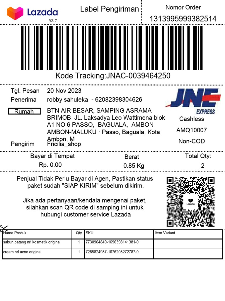 Contoh Label Pengiriman Non-COD | PDF