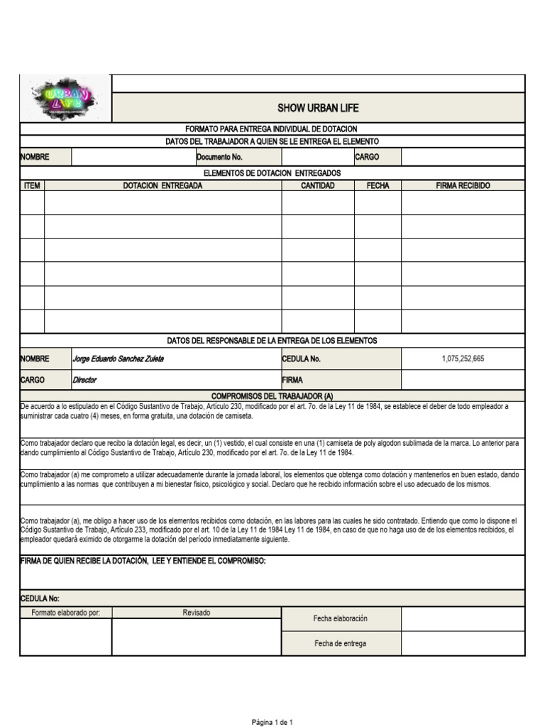 Formato Entrega de Dotacion | PDF | Justicia | Crimen y violencia