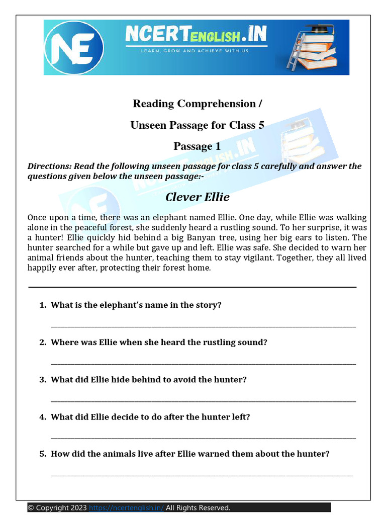 Unseen Passage For Class 5 Passage 1 | PDF