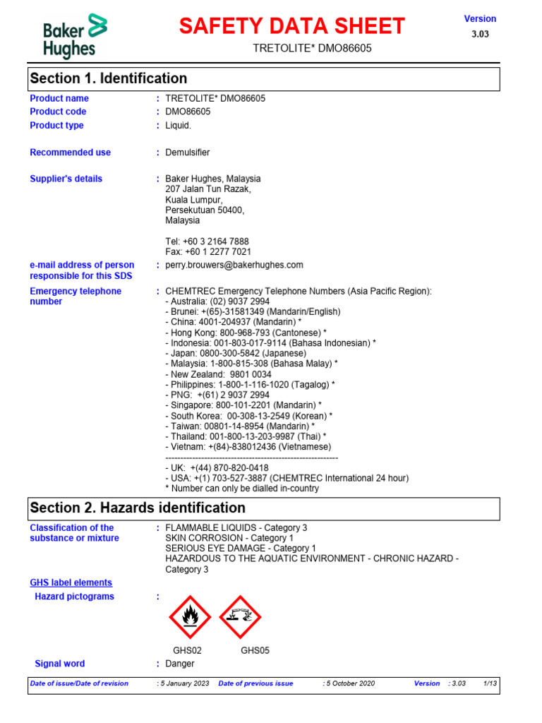 Tretolite Dmo86605 Dmo86605 Malaysia English Oic-Eh Oilfield 1017275 ...