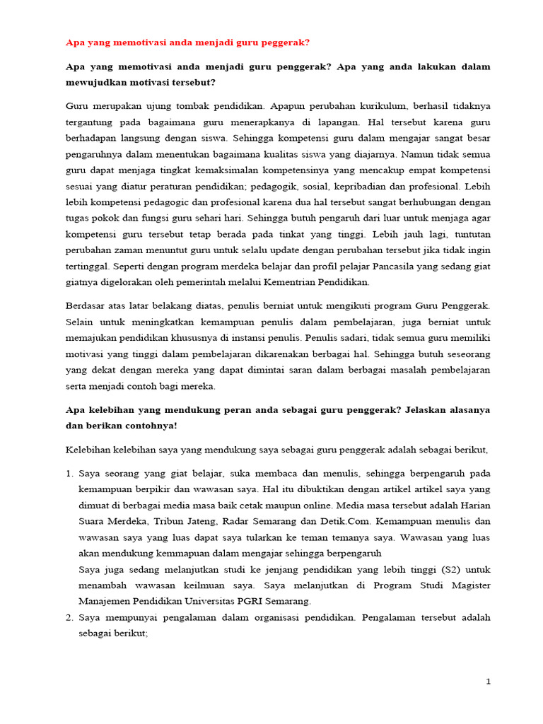 Contoh Esai Guru Penggerak | PDF