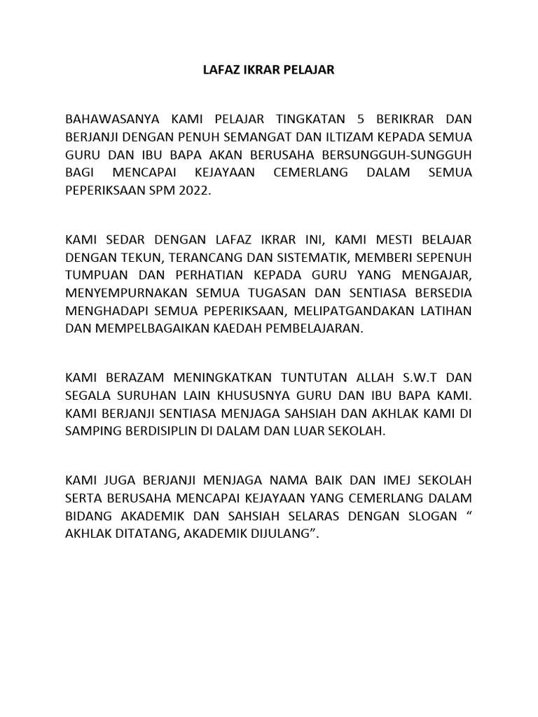 Lafaz Ikrar Pelajar | PDF