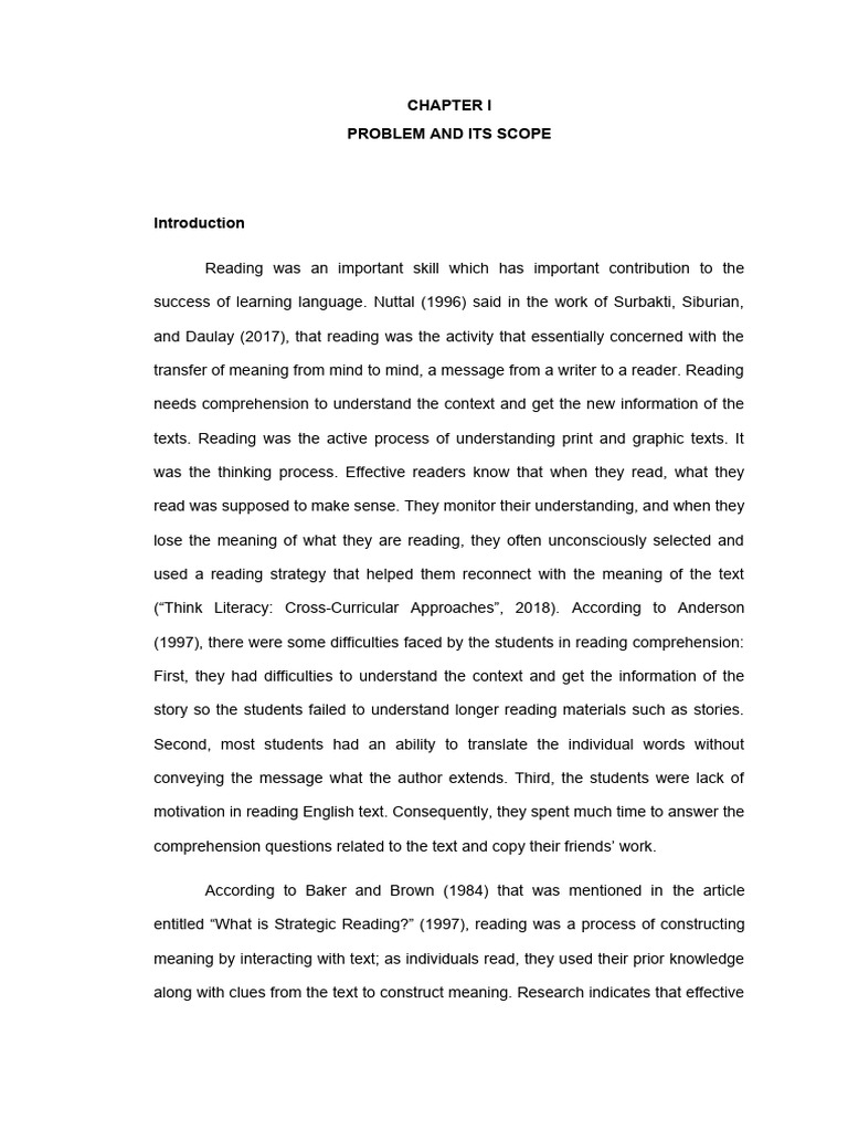 Chapter I | PDF | Reading Comprehension | Methodology