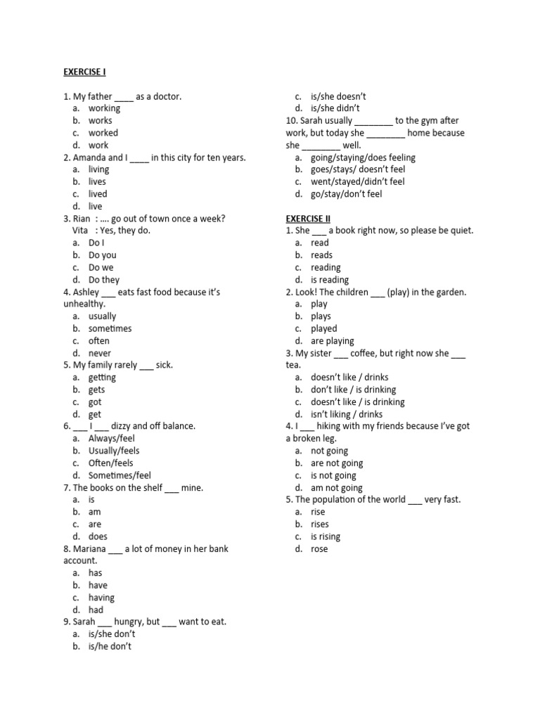 LATIHAN SOAL I (Simple Present Tense) | PDF