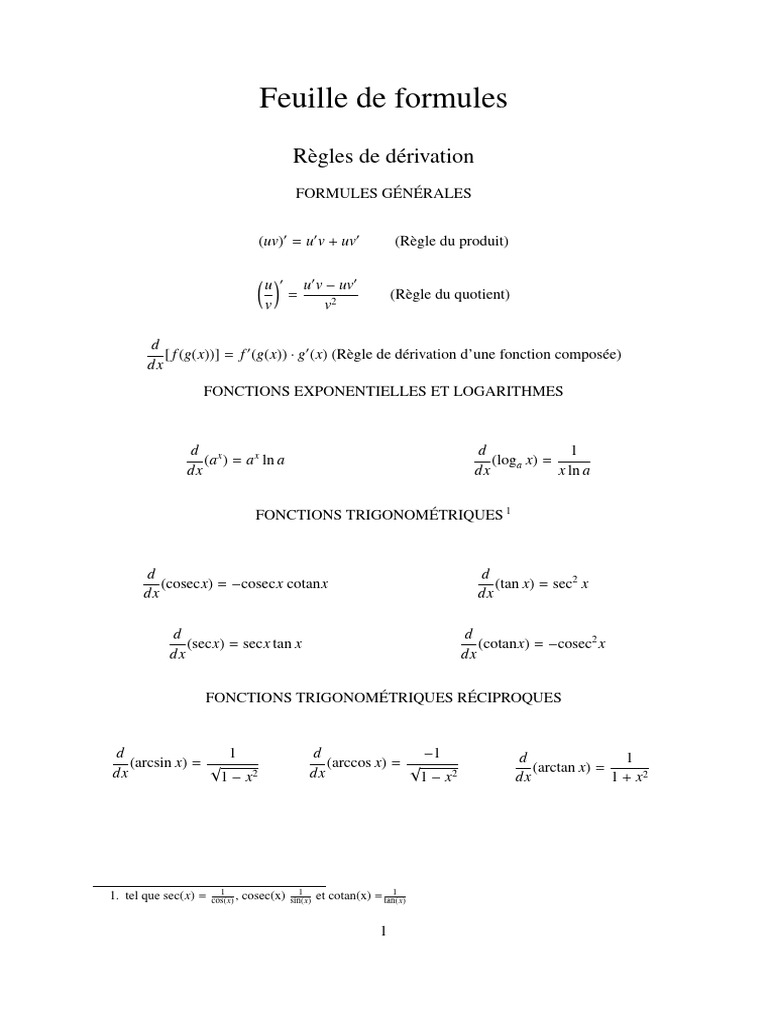 Règles de dérivation et formules clés | PDF | Euclide | Trigonométrie