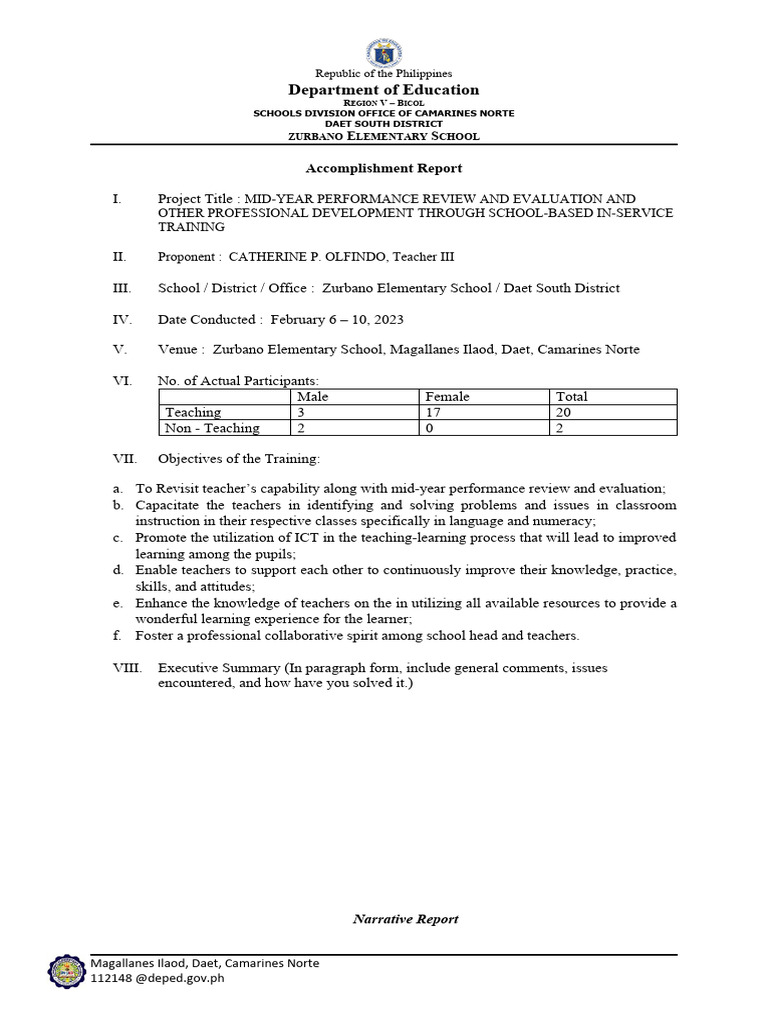 INSET-Accomplishment Report | PDF | Teachers