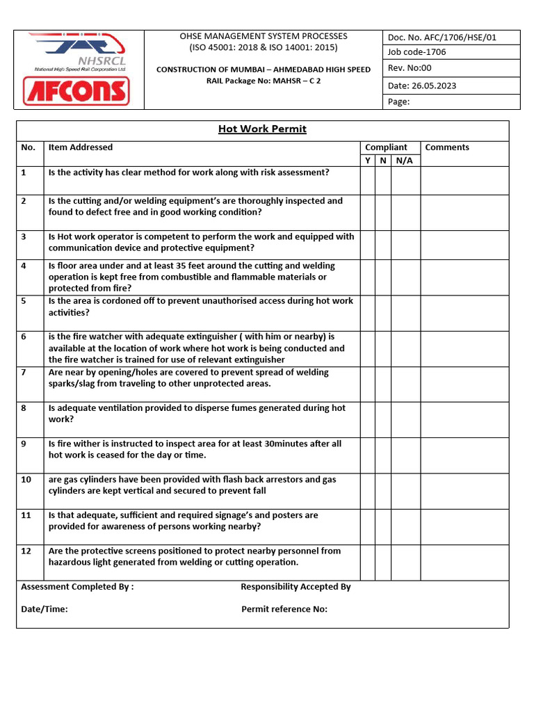Permit Hot Work | Download Free PDF | Fires | Welding