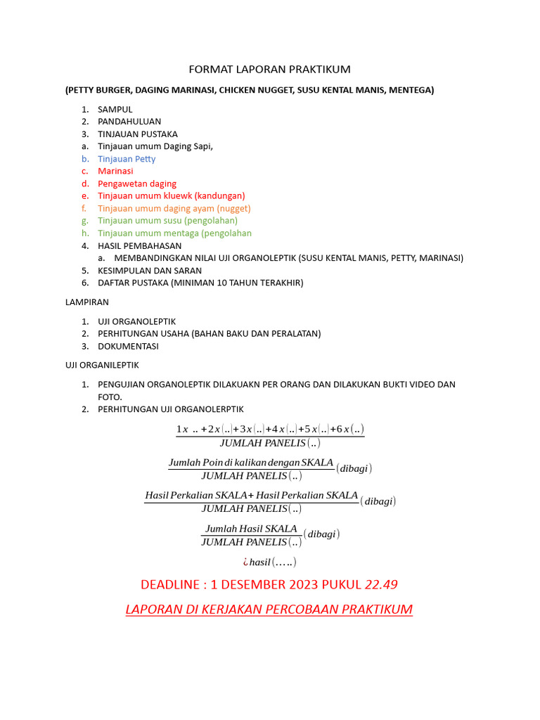 Format Laporan Praktikum Pengolahan Daging Dan Susu | PDF