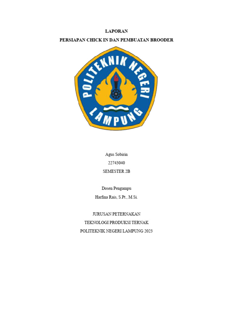 Agus Sobirin Laporan Brooder Dan Chik in | PDF