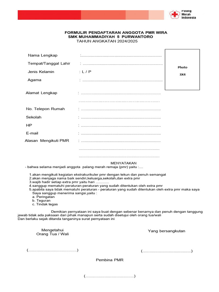 394842020-Formulir-Pendaftaran-Anggota-Pmr(3) | PDF
