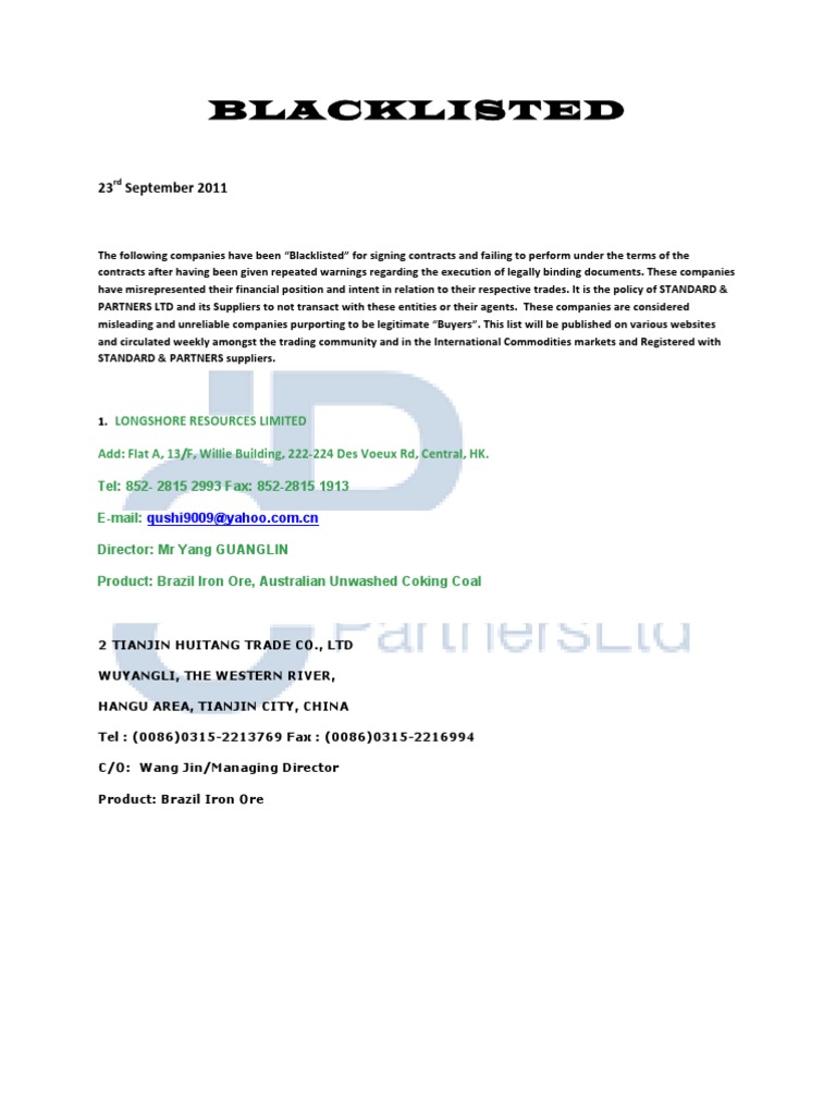 Blacklisted Companies List 2011 | PDF