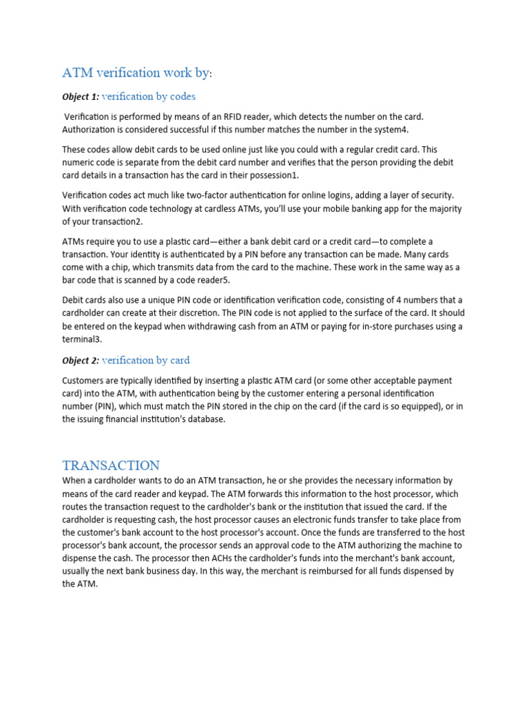 ATM Verification Work by | PDF | Automated Teller Machine | Debit Card
