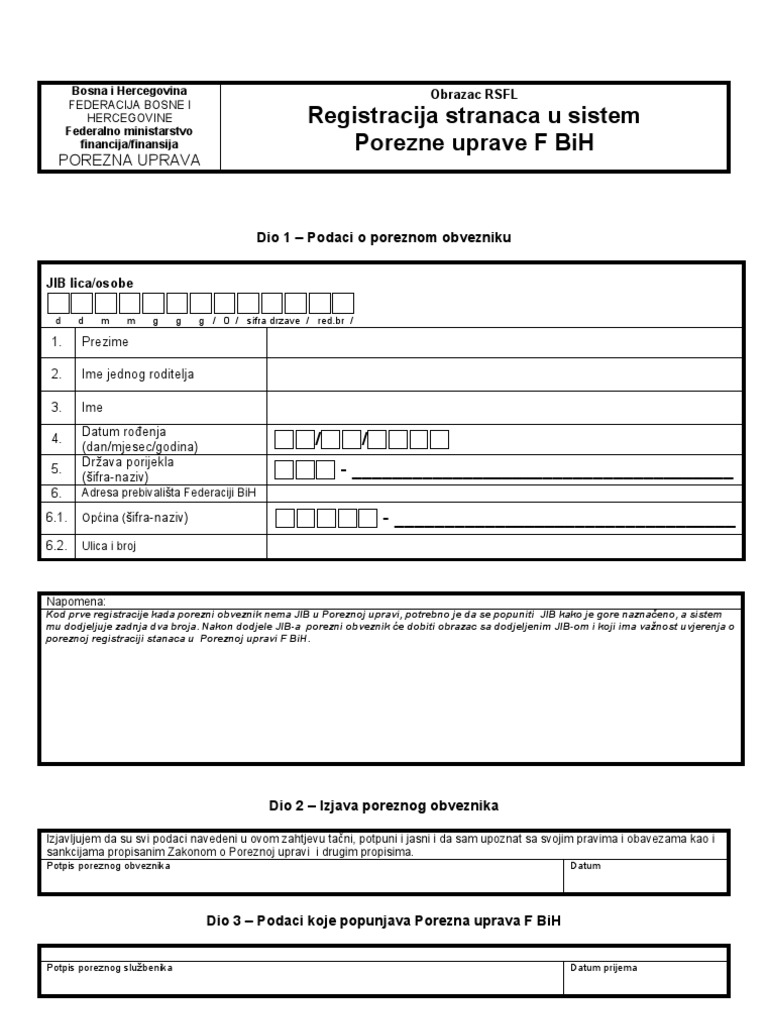 Obrazac RSFL | PDF